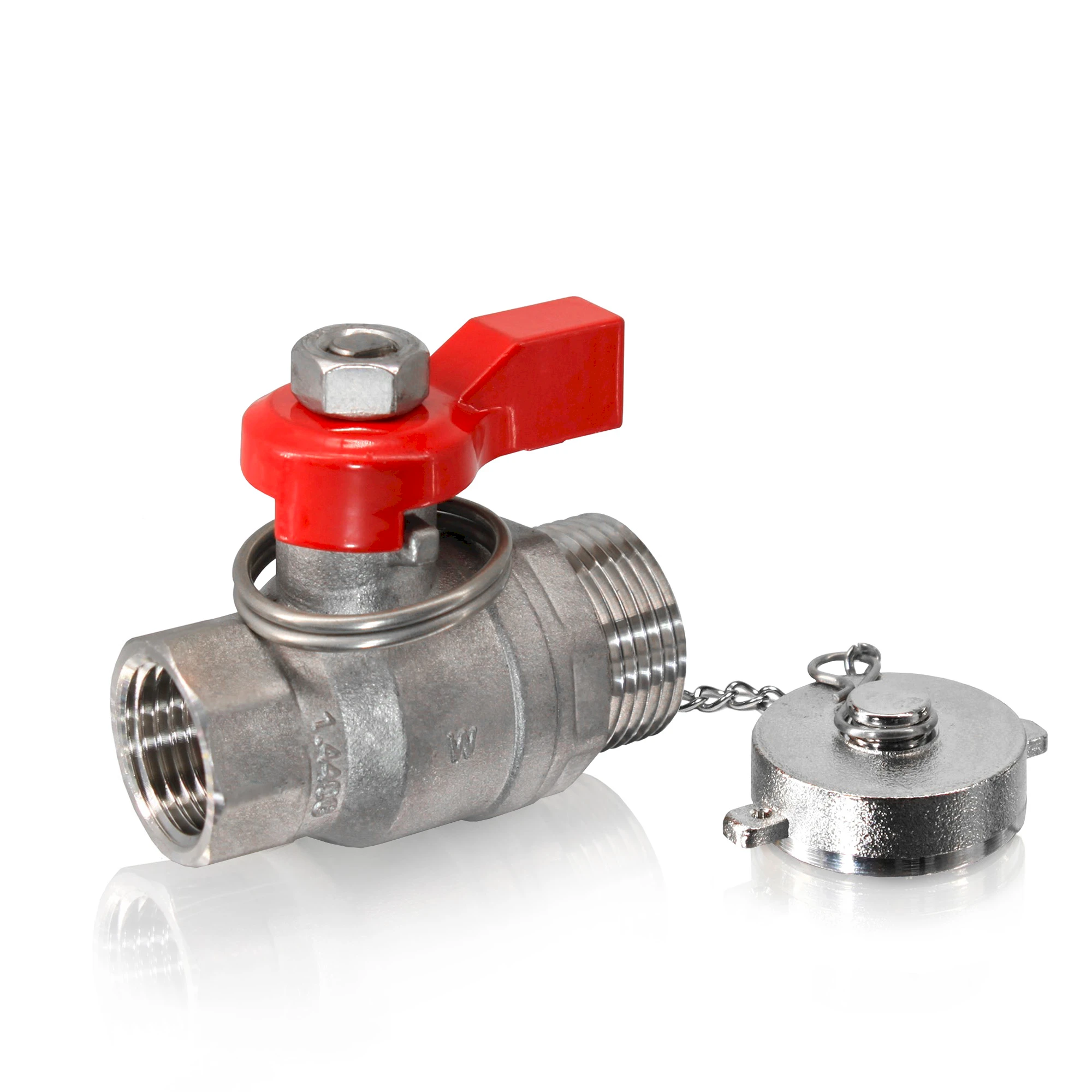 Boiler-filling-drain ball valve stainless steel 1/2" FE x 3/4" MA PN40 ...